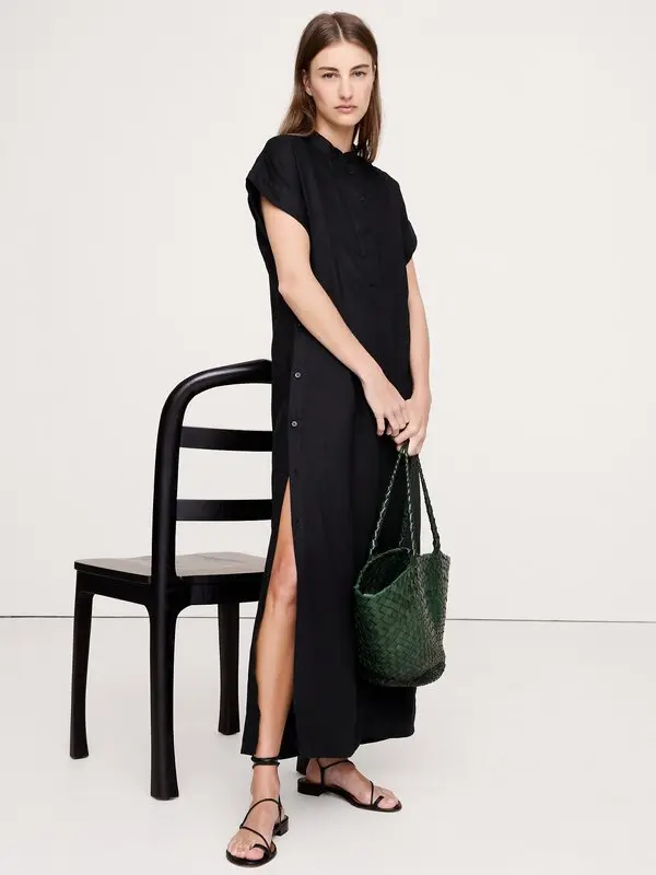 Banana Republic Linen Kaftan Maxi Dress In Black - 41% Off | Editorialist