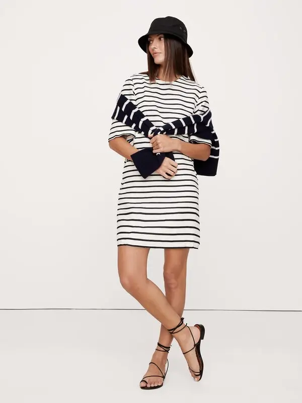Banana Republic Linen Shift Dress - Black Stripe
