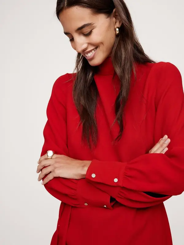 Banana Republic Crepe Mock-Neck Midi Dress - Red Sunset | Editorialist