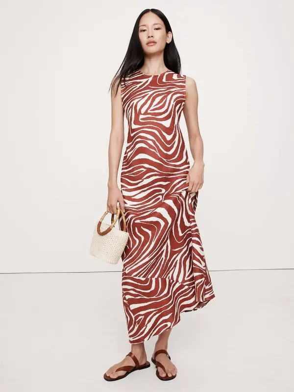 Banana Republic Backless Linen Maxi Dress - Brown Zebra Print