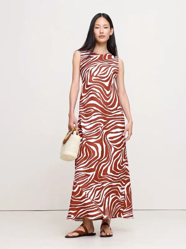 Banana Republic Backless Linen Maxi Dress - Brown Zebra Print