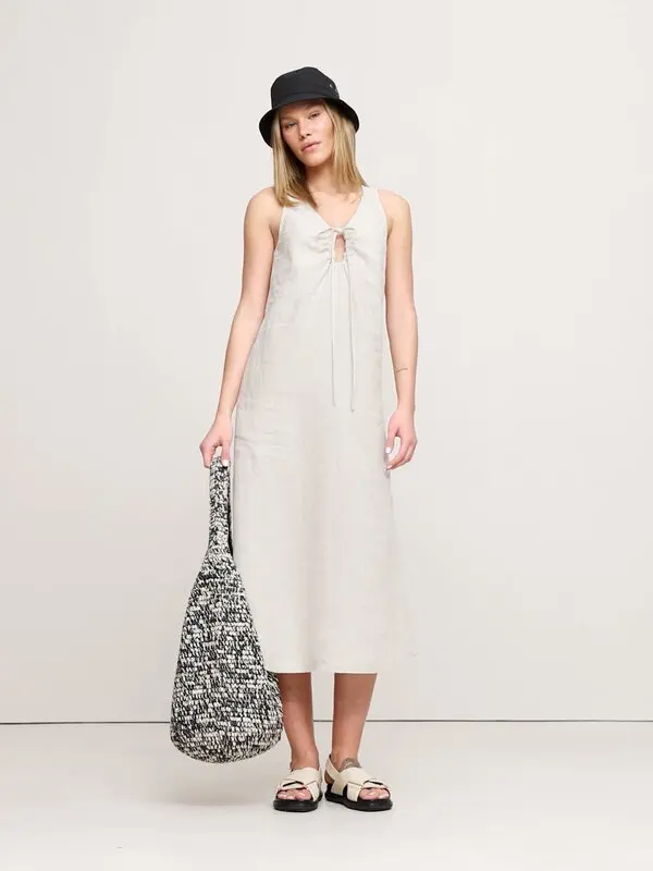 Banana Republic Women's Linen Keyhole Midi Dress Natural Beige Size XXL