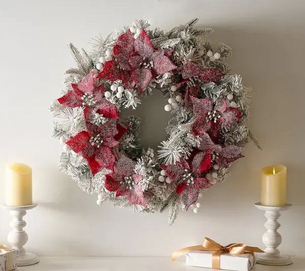 VALERIE PARR HILL 24' Flocked Poinsettia Wreath Valerie - One-color