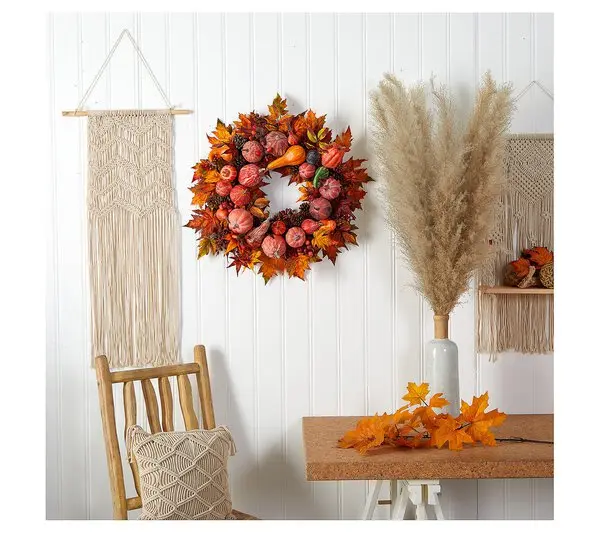 NEARLY NATURAL 28' Harvest Wreath - One-color