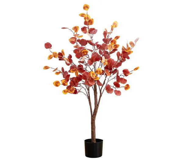 NEARLY NATURAL 4' Pre-lit Eucalyptus Fall Tree With 160 Lights - One-color
