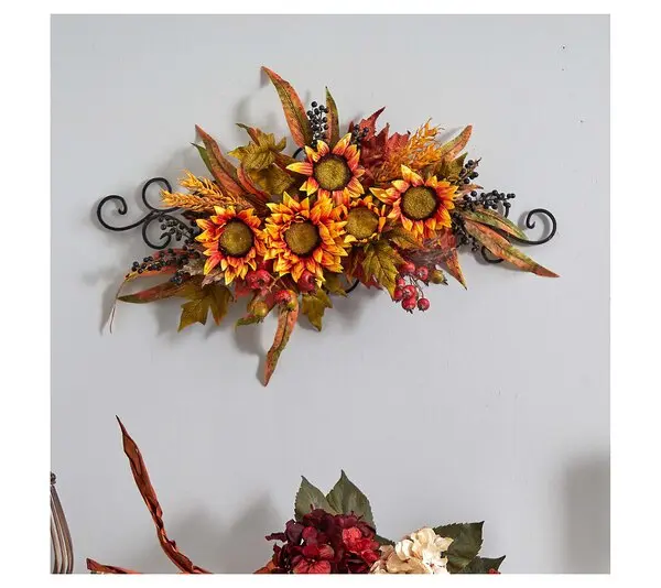 NEARLY NATURAL Sunflower Swag With Metal Frame - One-color