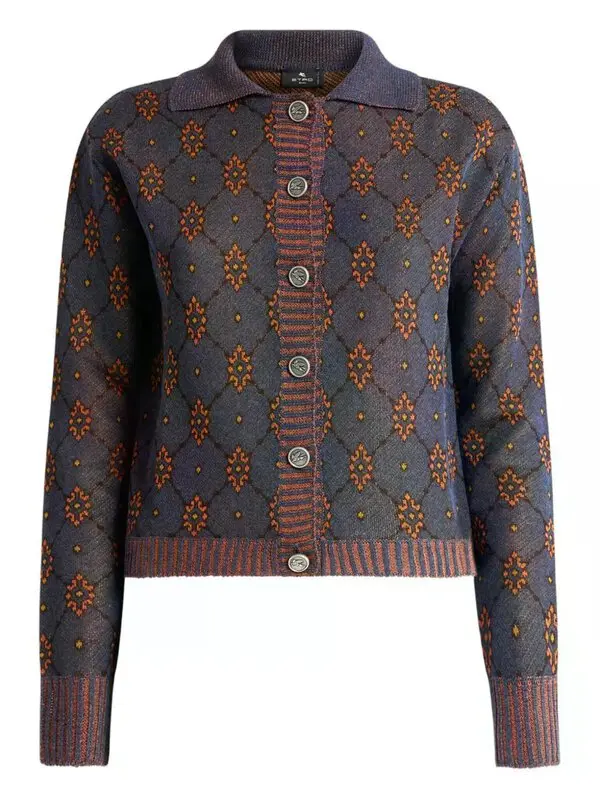 Etro Polo-neck Patterned Cardigan - Blue