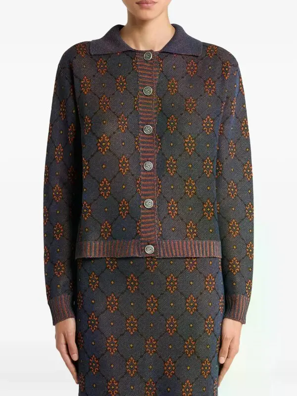 Etro Polo-neck Patterned Cardigan - Blue