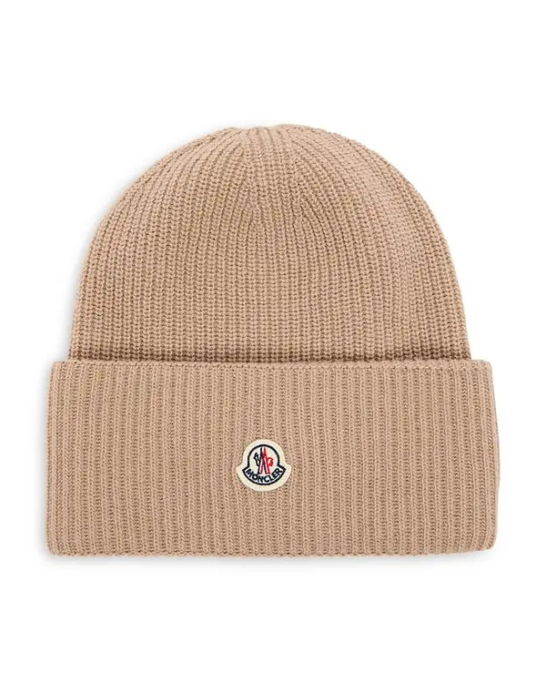 Moncler Wool Logo Beanie - Beige