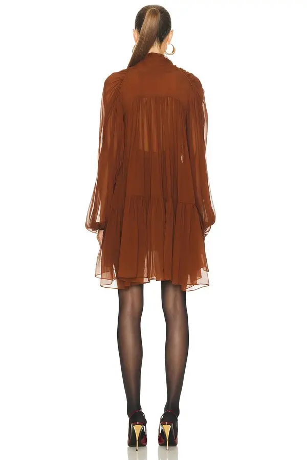 Saint Laurent Sheer Long Sleeve Mini Dress