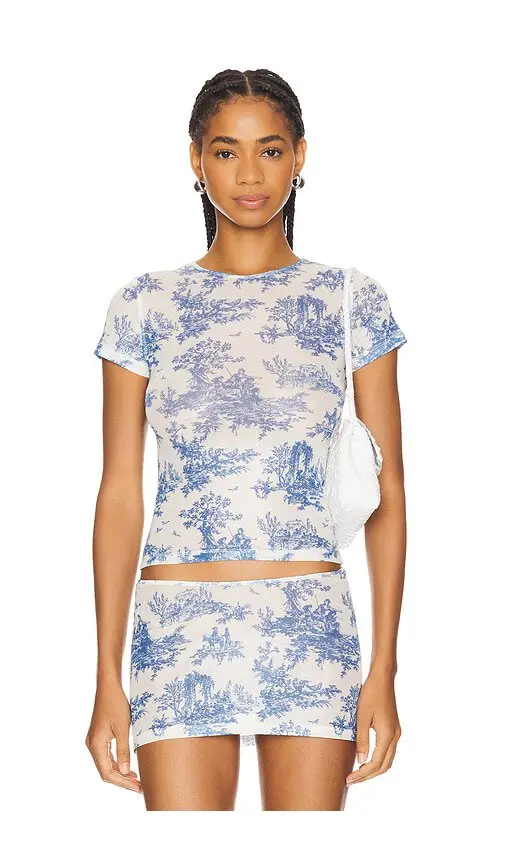 Miaou Mini Tee - Blue Toile Print