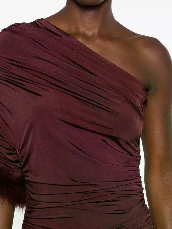 MUGLER Feather-trimmed One-shoulder Midi Dress - Red