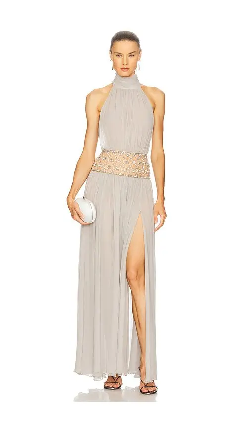 Retrofete Kreeli Embellished Halterneck Maxi Dress - Silver Cloud