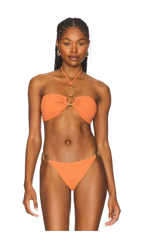 Luli Fama Drawstring Bandeau Bikini Top - Terracotta