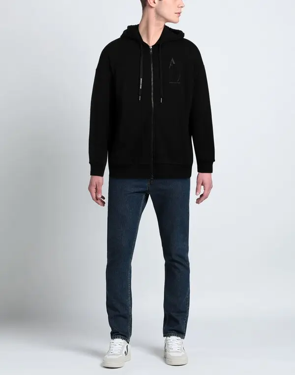 Armani Exchange Cotton Blend Terry Zip-up Hoodie - Black