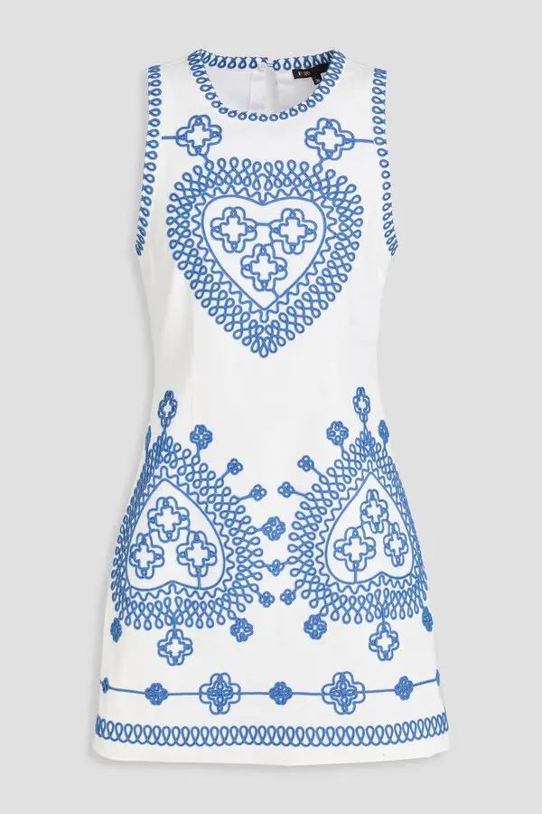 Maje Embroidered Cotton-blend Twill Mini Dress - White