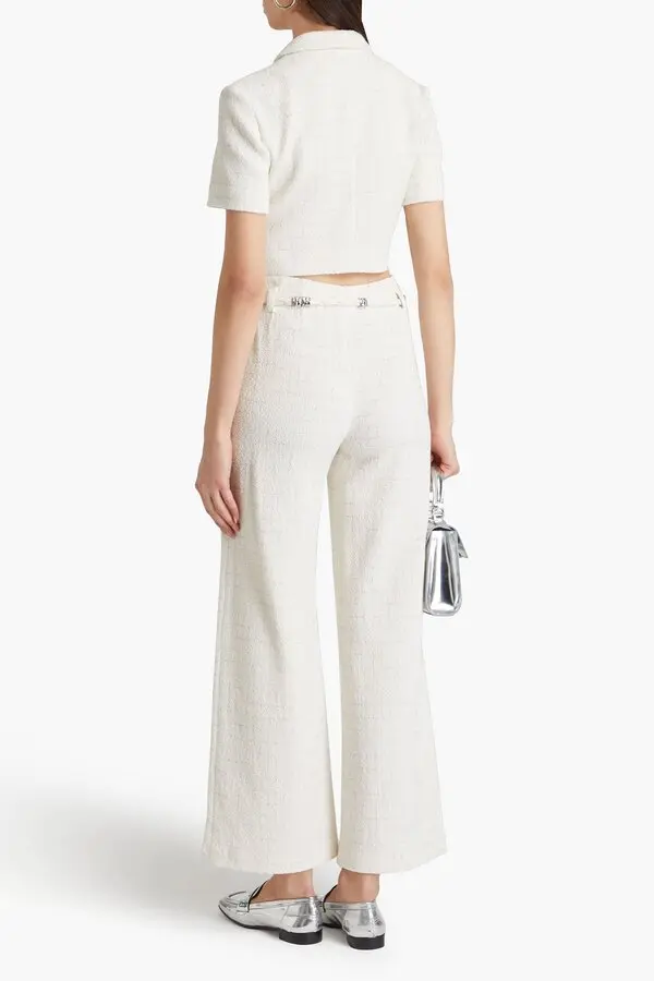 Maje Metallic Checked Cotton-blend Bouclé-tweed Wide-leg Pants