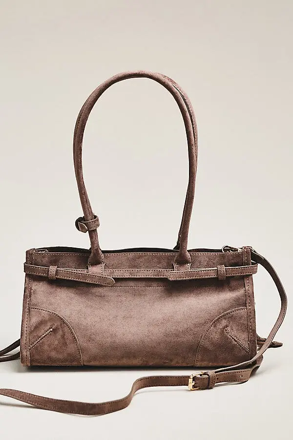Anthropologie Greer Structured Faux-suede Shoulder Bag - Neutral