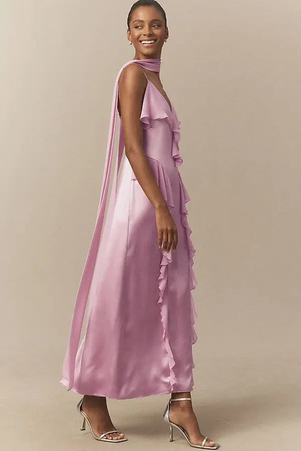MARE MARE Sleeveless Ruffled Satin Chiffon Maxi Dress