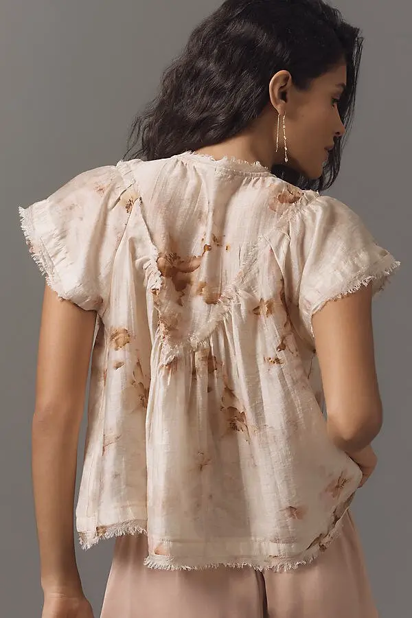 Anthropologie Smocked Yoke Blouse - Ivory Pattern