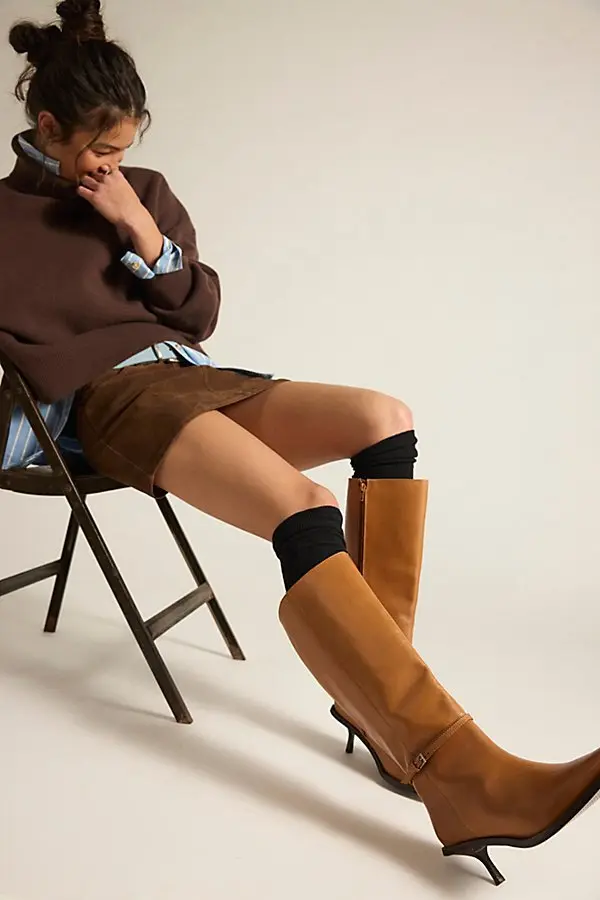 Free People Alma Kitten Heel Boots - Toffee Leather