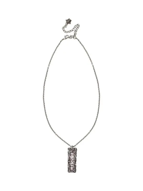 Versace Metal Necklace With Baroque Pendant - Silver