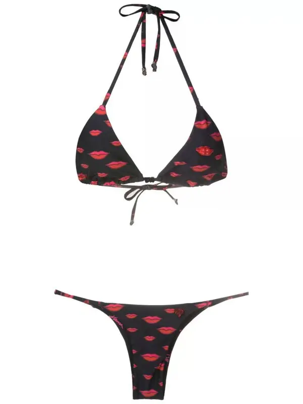 AMIR SLAMA All-over Lip-print Bikini Set - Black