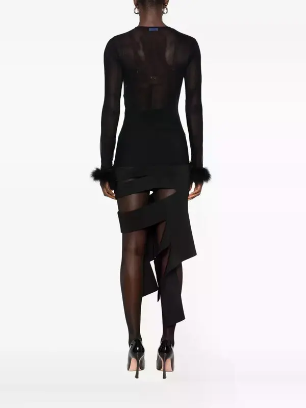 MUGLER Feather-cuff Mesh Top - Black