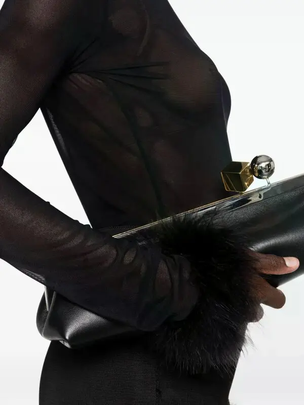 MUGLER Feather-cuff Mesh Top - Black