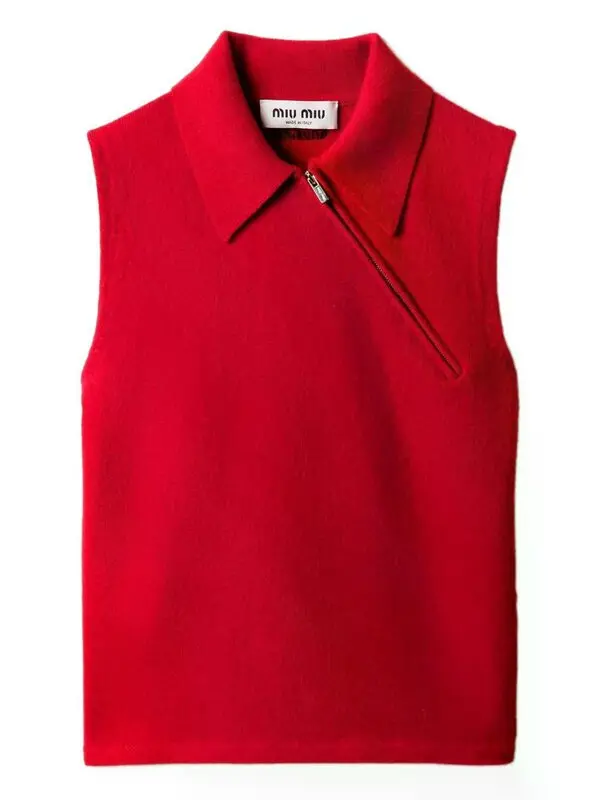 Miu Miu Ribbed-collar Zip-front Sleeveless Vest