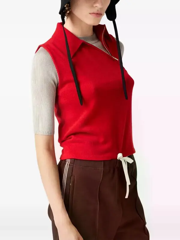 Miu Miu Ribbed-collar Zip-front Sleeveless Vest
