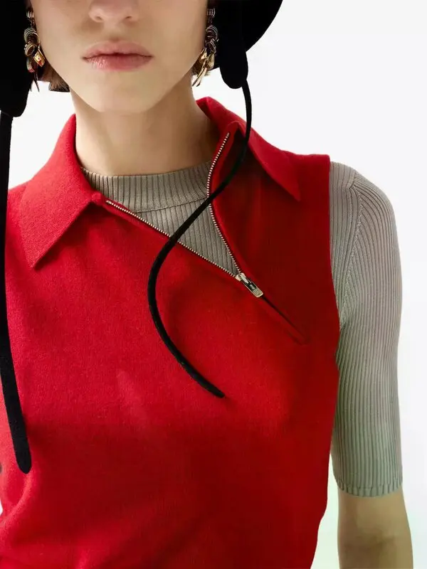 Miu Miu Ribbed-collar Zip-front Sleeveless Vest
