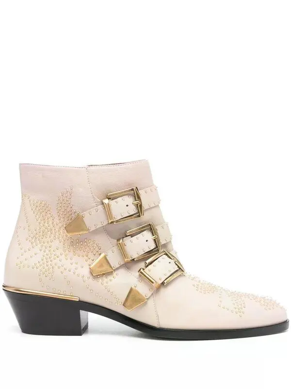 Chloé Susanna Studded Triple-strap Biker Boots - Neutrals
