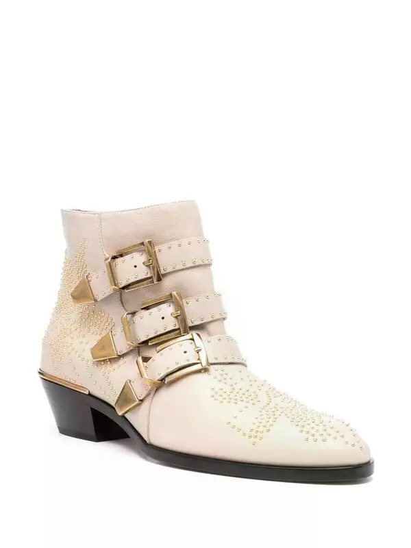 Chloé Susanna Studded Triple-strap Biker Boots - Neutrals