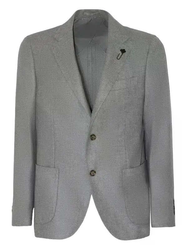 LARDINI Brooch-detail Cashmere Blazer - Grey