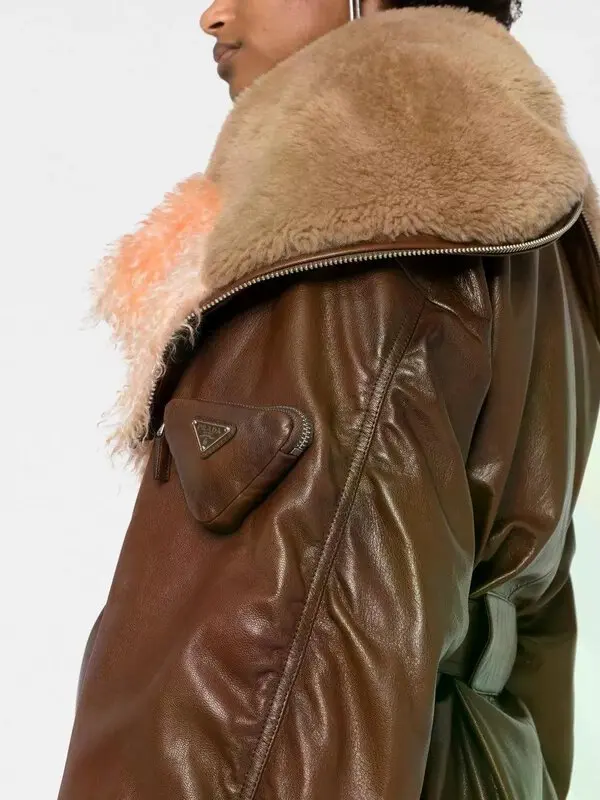 Prada Shearling-trim Zip-up Leather Jacket
