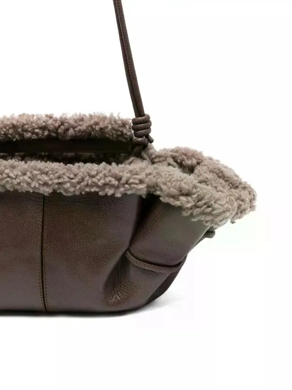 Hereu Leather Tote Bag With Shearling Trim