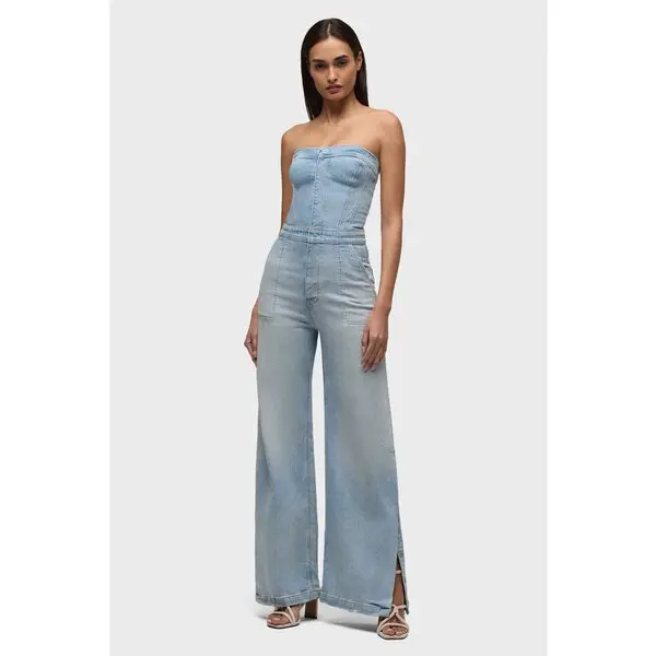 Hudson Jeans Strapless Wide-leg Denim Jumpsuit - Tough