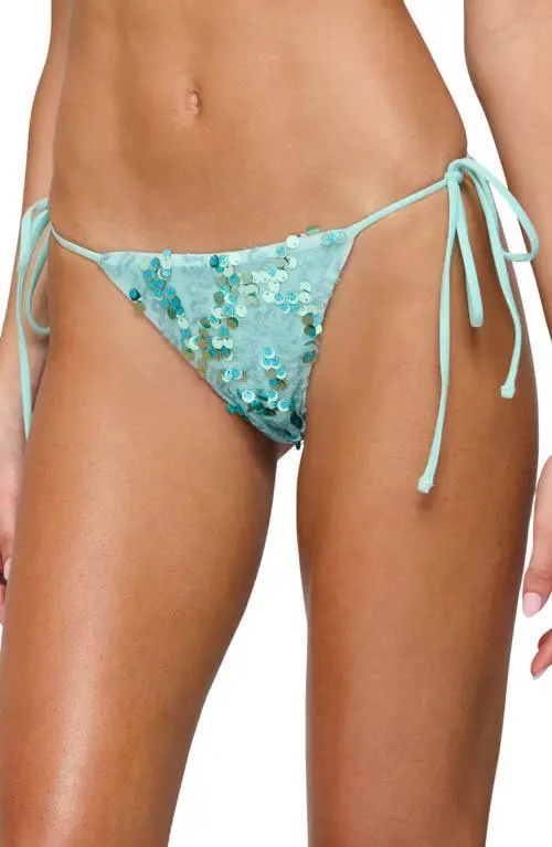 EDIKTED Sequin String Bikini Bottom - Turquoise