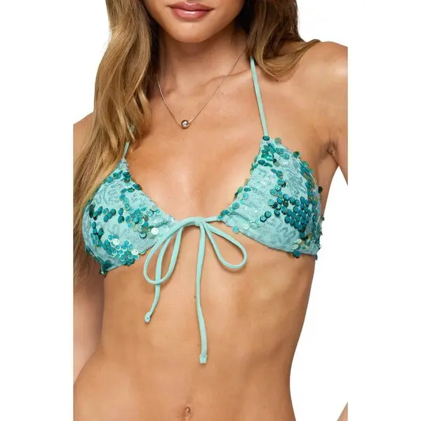 EDIKTED Sequin Bikini Top - Turquoise