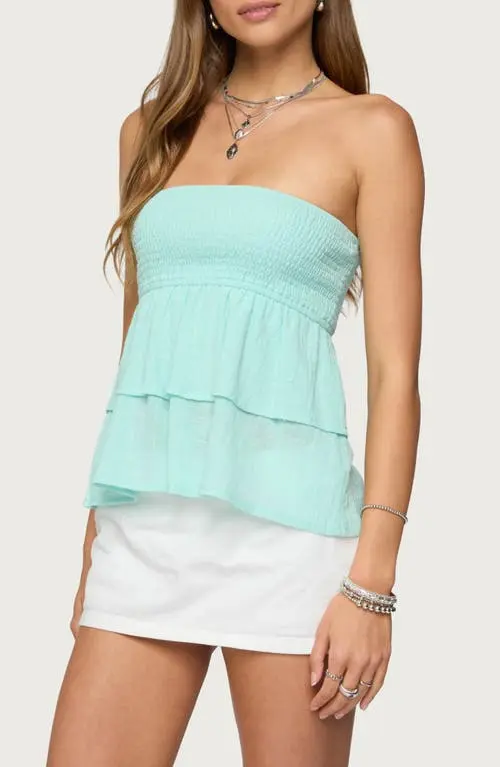 EDIKTED Harleigh Strapless Smocked Top - Turquoise