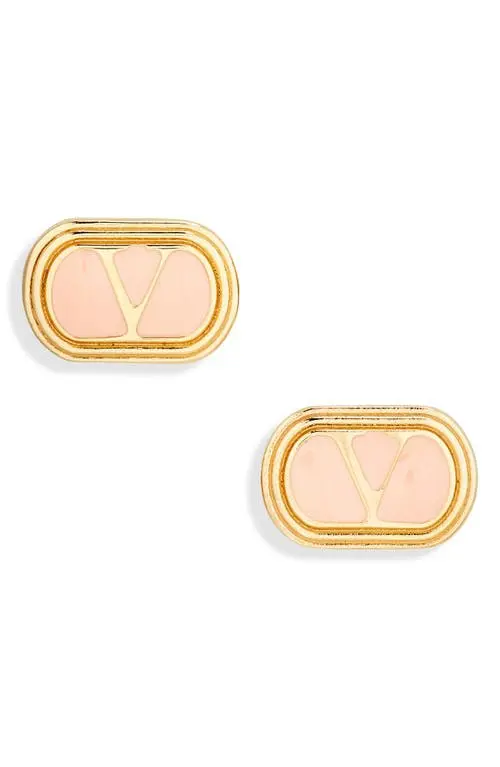 Valentino Garavani Vlogo Ovalette Enamel Stud Earrings - Oro/rosa