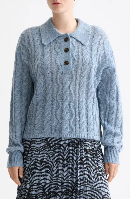 Scotch & Soda Cable Knit Polo Sweater - Faded Denim