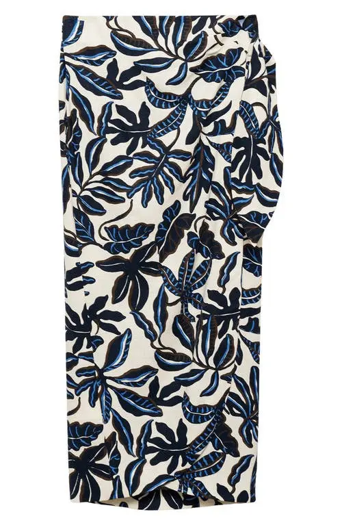 Mango Printed Linen-blend Faux Wrap Midi Skirt