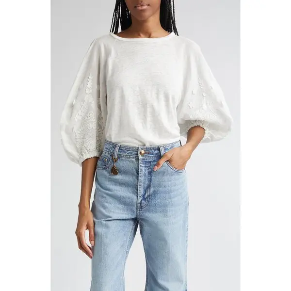 Zimmermann Lace Appliqué Linen T-shirt