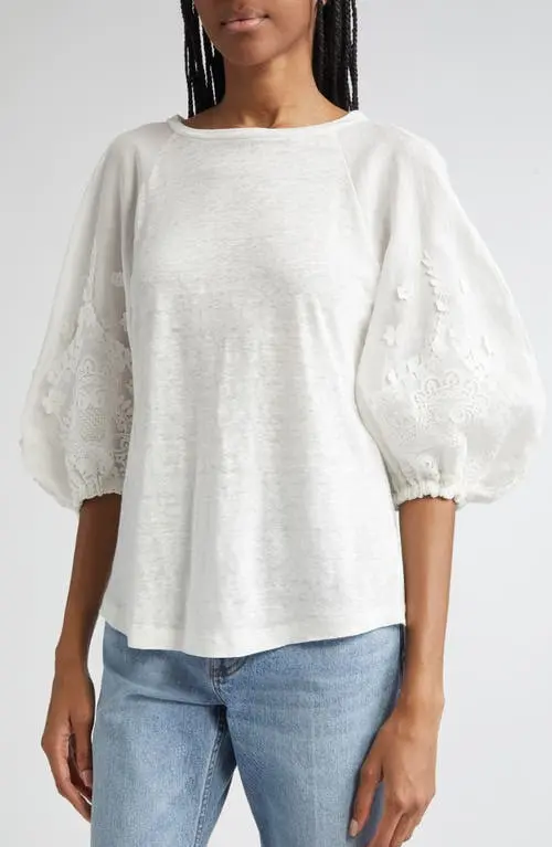 Zimmermann Lace Appliqué Linen T-shirt