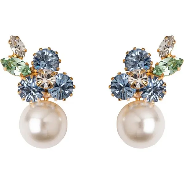 JENNIFER BEHR Vivi Crystal & Faux Pearl Drop Earrings - Bluebell