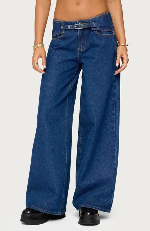 EDIKTED Edie Belted Wide Leg Jeans - Blue