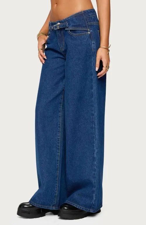 EDIKTED Edie Belted Wide Leg Jeans - Blue