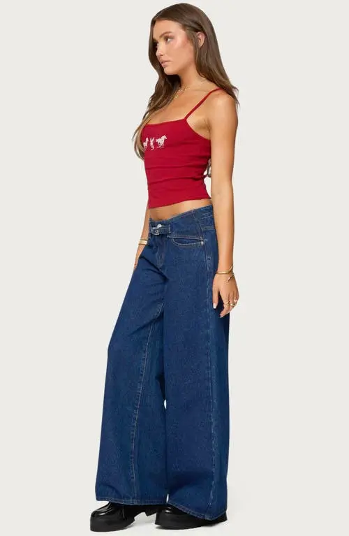 EDIKTED Edie Belted Wide Leg Jeans - Blue